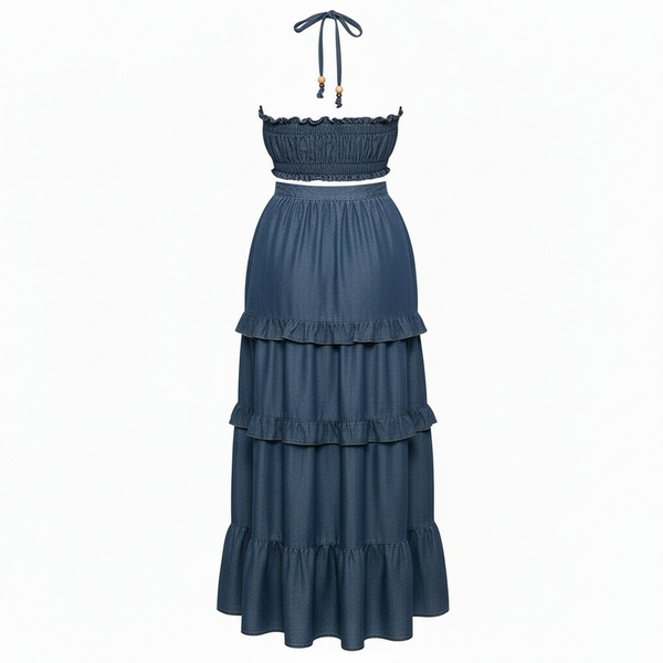 Denim Two-Piece Ruffle Set – Juicy Body Goddess